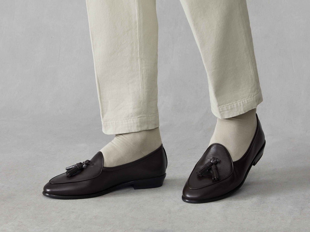 Sagan Rubber Tassel Loafers in Dark Brown Drape Calf – Baudoin & Lange